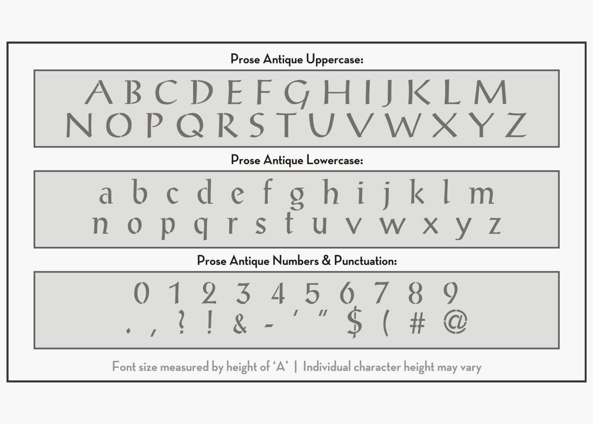 Prose Antique Font Alphabet Stencil | Letter Stencils | Stencils Online