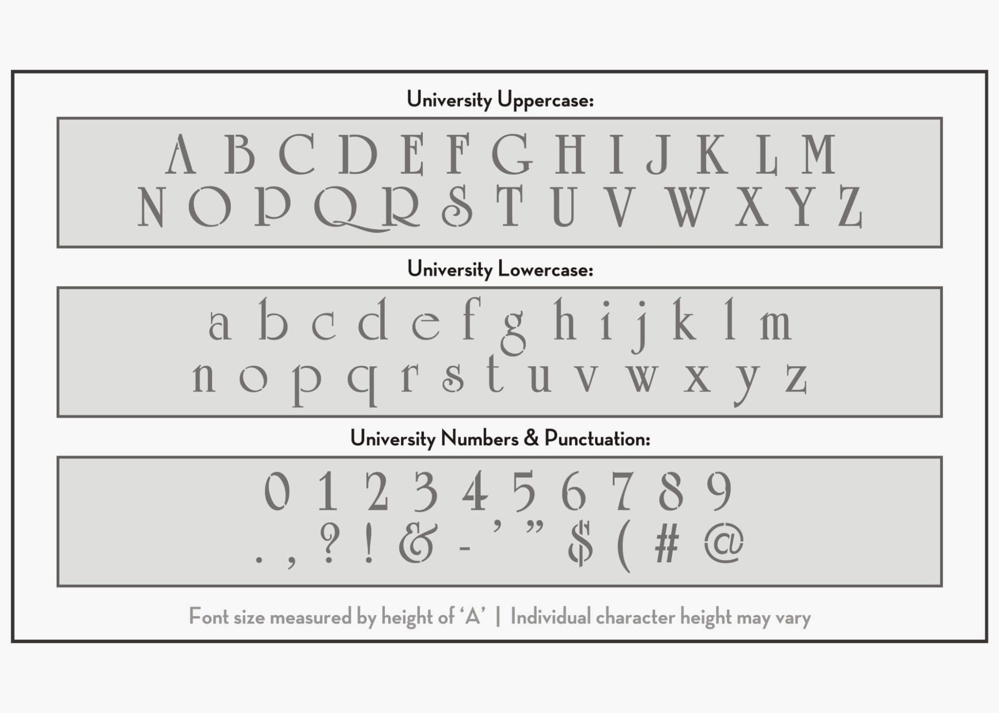 University Font Alphabet Stencil | Letter Stencils | Stencils Online